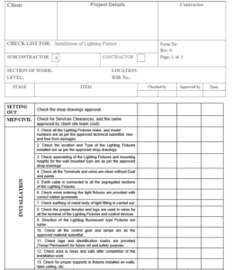 Light Fixture / Light Fittings Installation Method Statement